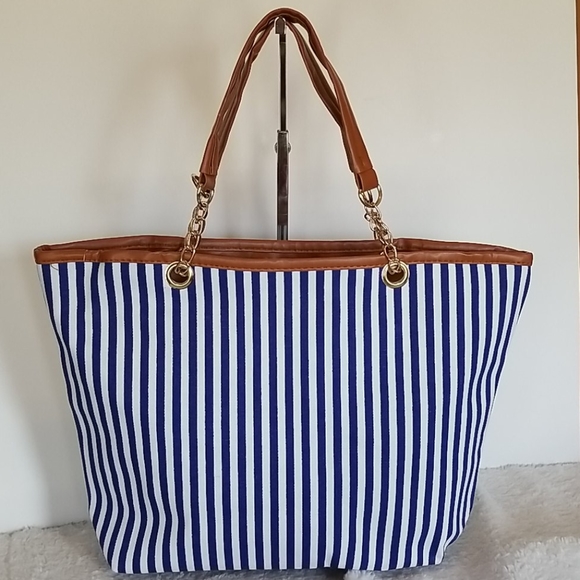 Bags | Vertical Striped Tote Bag With Tassel Detail | Poshmark